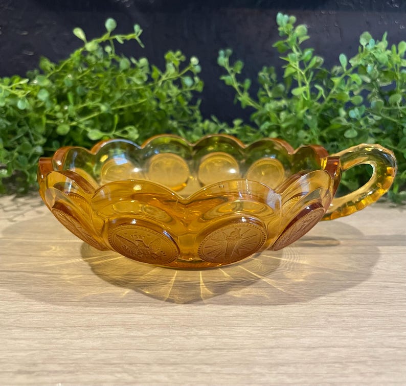 Fostoria Amber Coin Glass Nappy Trinket Dish - Etsy