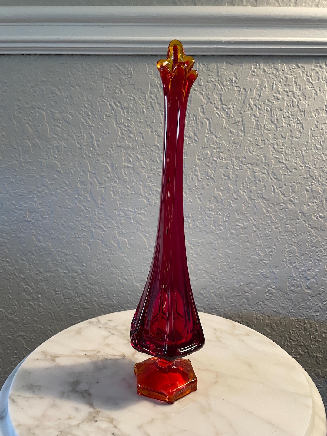 Vintage MCM Viking Glass Orange Persimmon Swung Vase in Epic Column - Etsy