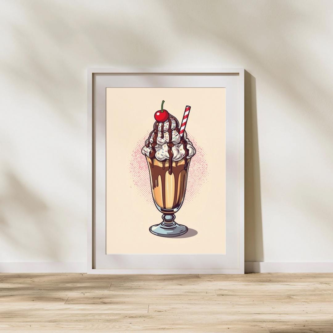Chocolate Milkshake Wall Art | Retro Dessert Decor | Premium Matte ...