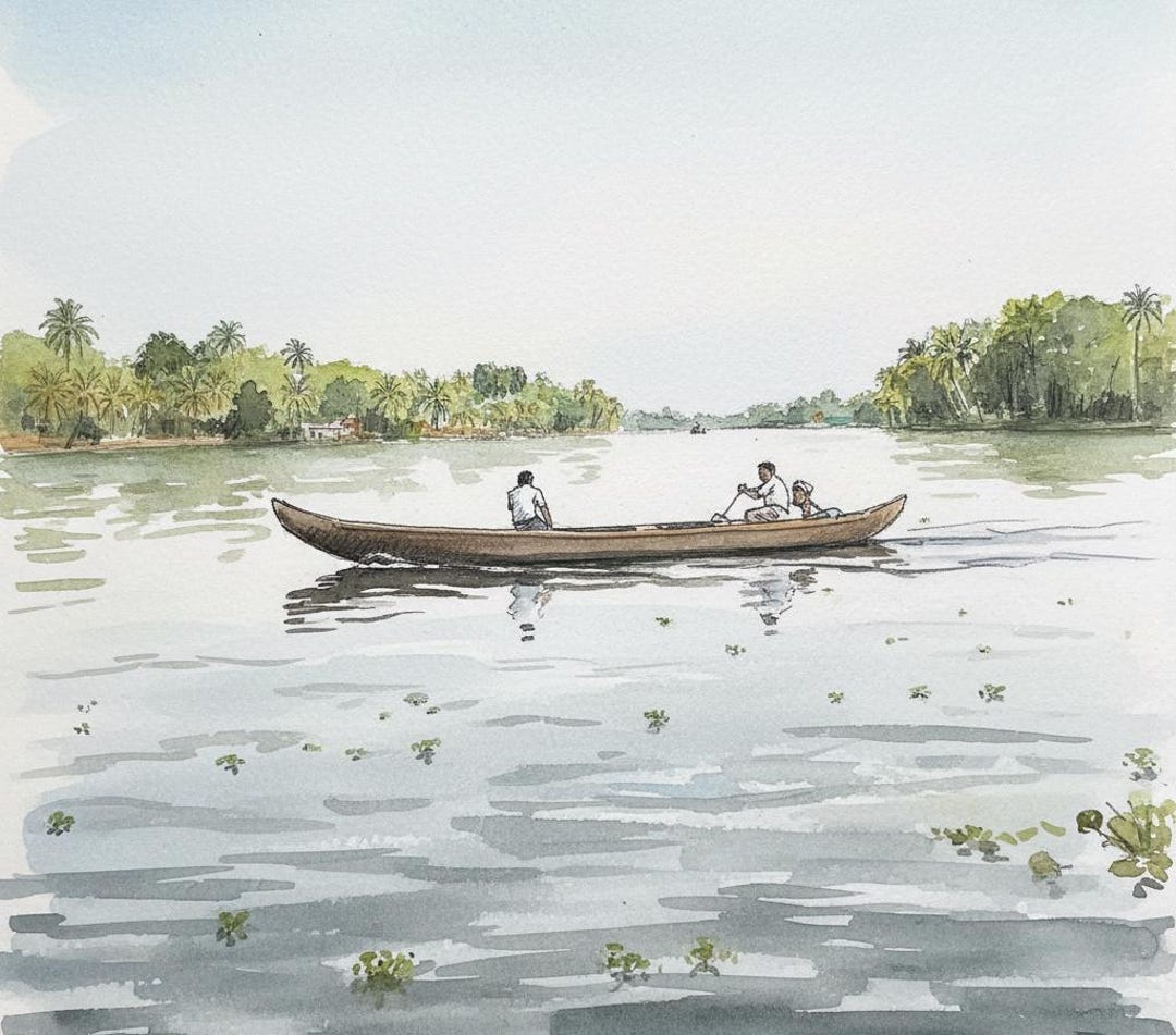 Watercolor River Boat Landscape Printable Wall Art, Serene Nature ...