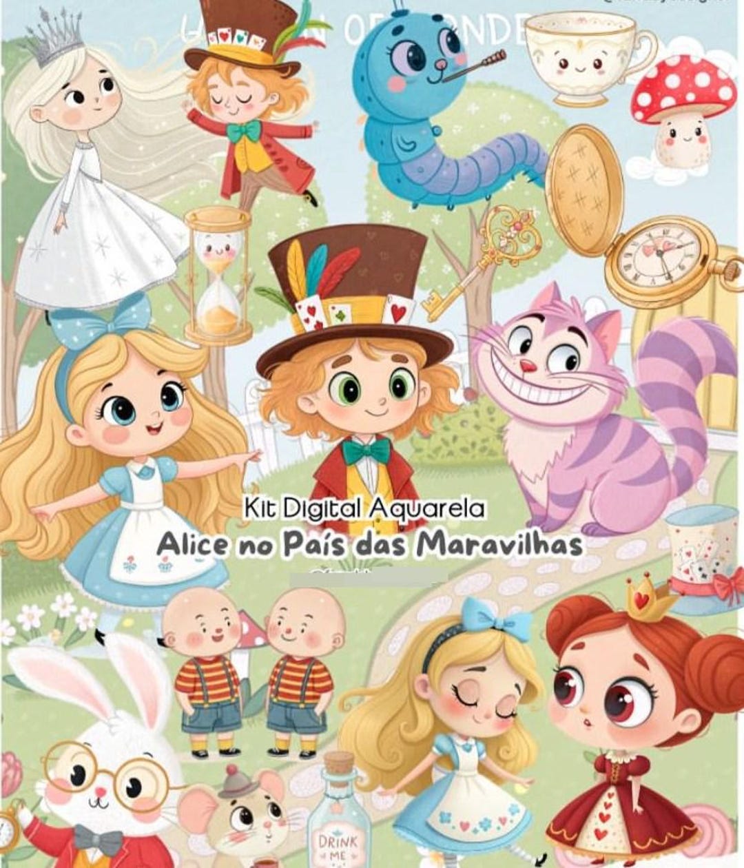Alice in Wonderland Clipart, Watercolor Tea Party PNG Illustrations ...