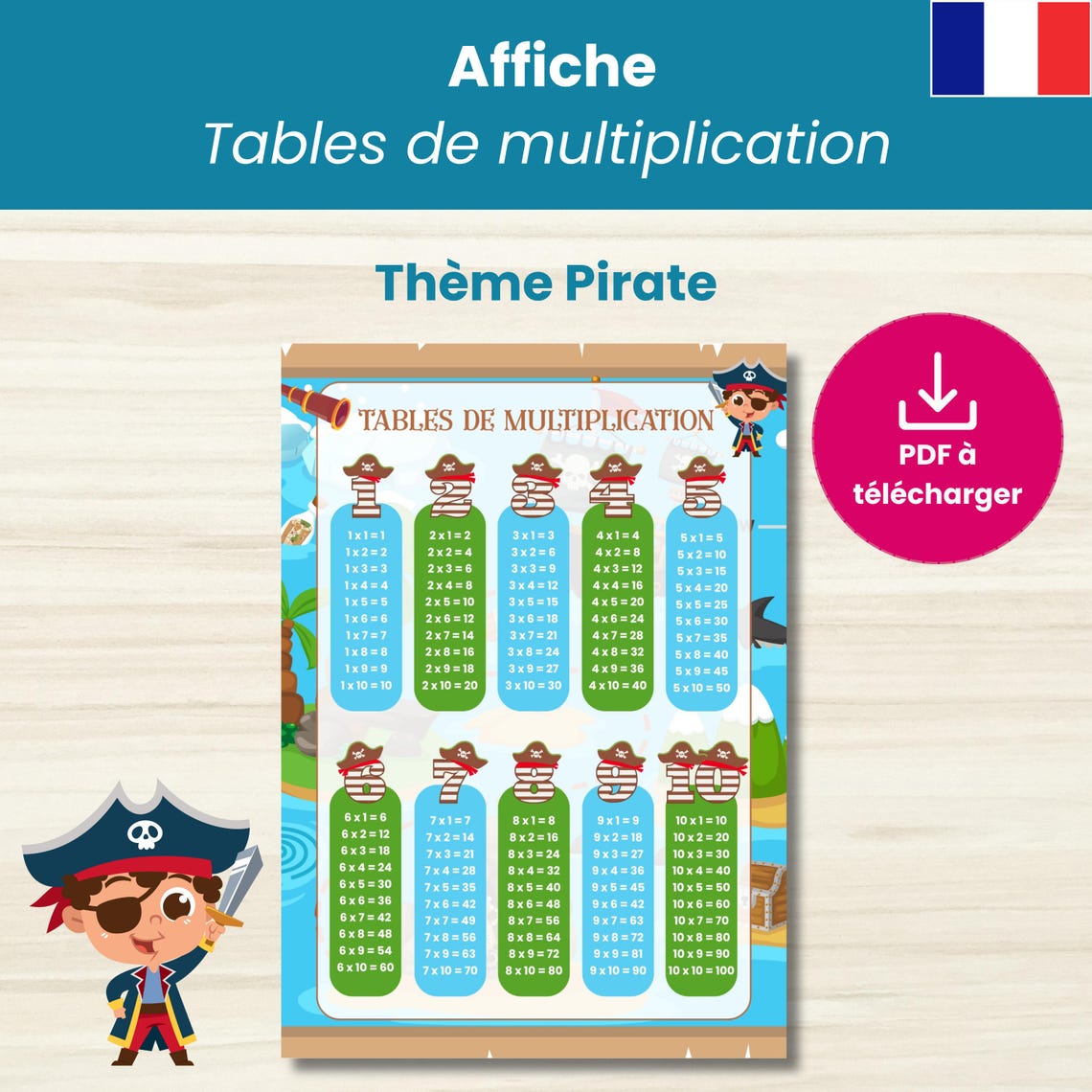 Multiplication Tables Poster PDF With a Pirate Theme in French ...
