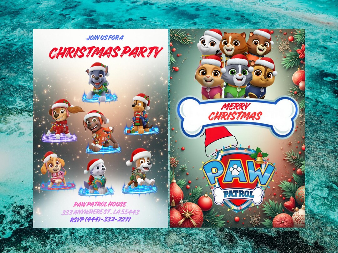 Paw Patrol Christmas Invitation & Card: Holiday Party (5x7 Editable ...