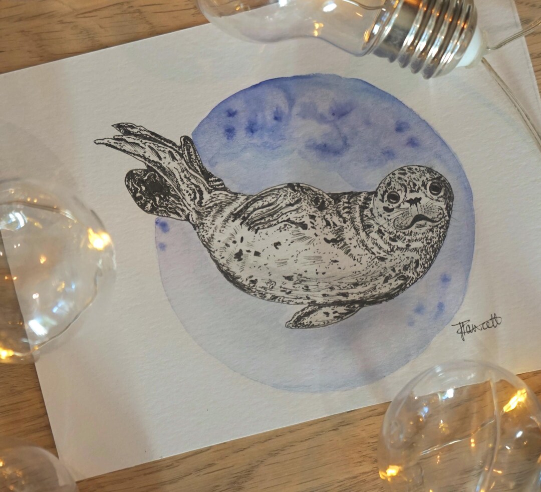 Hand-painted Seal Fineline Card - Etsy