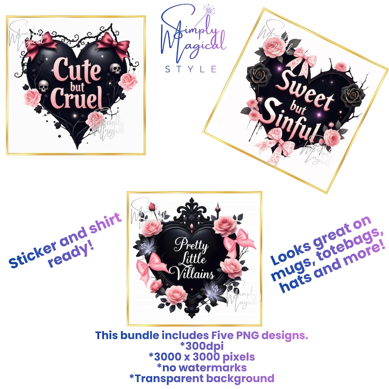 Gothic Coquette Valentine PNG Bundle | Wicked Coquette Sticker Design ...