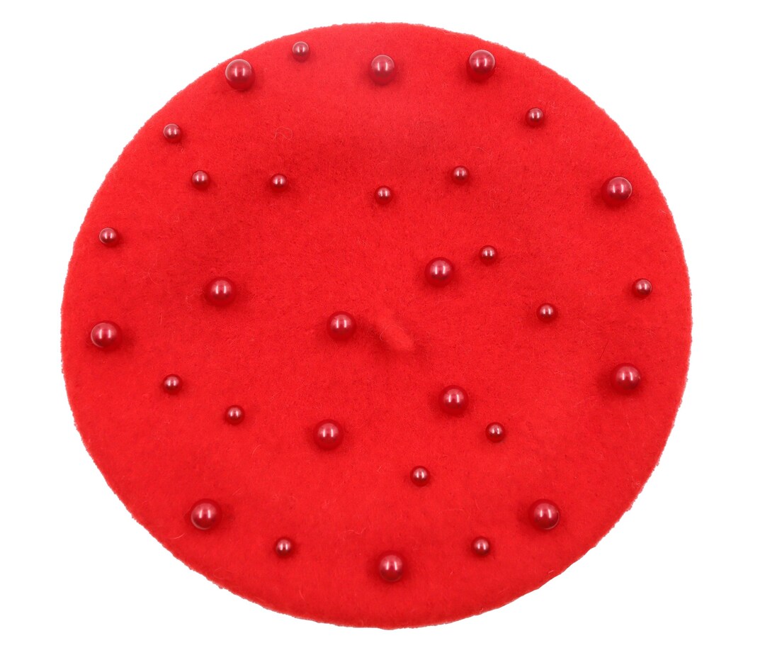 Taylor - Tomato Red Wool Beret Hat - Embellished Pearls - Mini-me Child ...