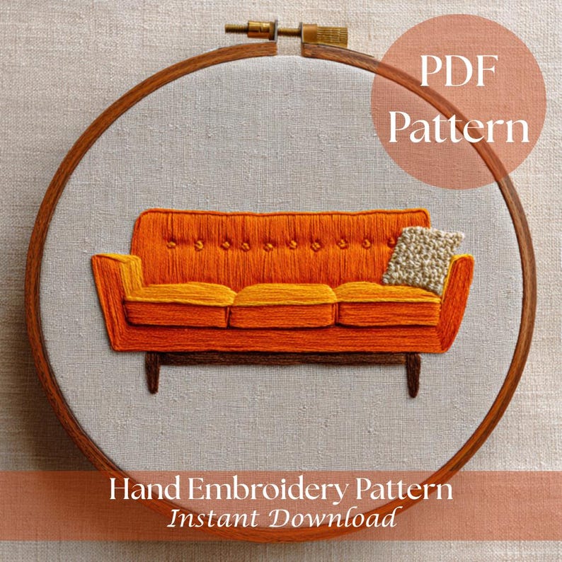 Mid Century Modern Sofa Embroidery Pattern | Retro Decor (PDF Pattern ...