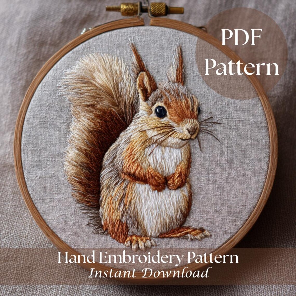 Realistic Squirrel Hand Embroidery Pattern PDF | Woodland Animal Hoop ...