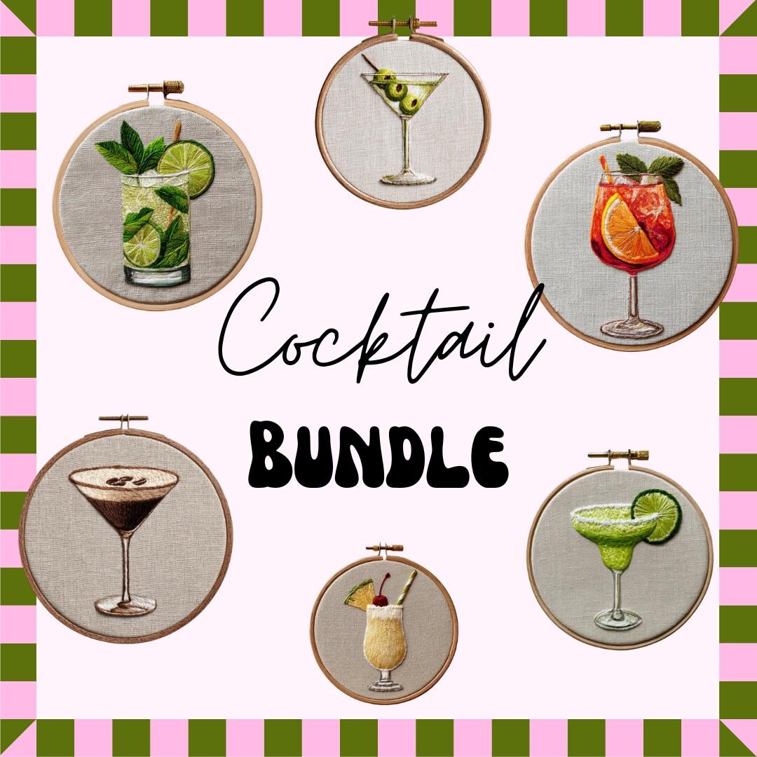 Cocktail Hand Embroidery Pattern Bundle PDF | Bar Cart Embroidery ...