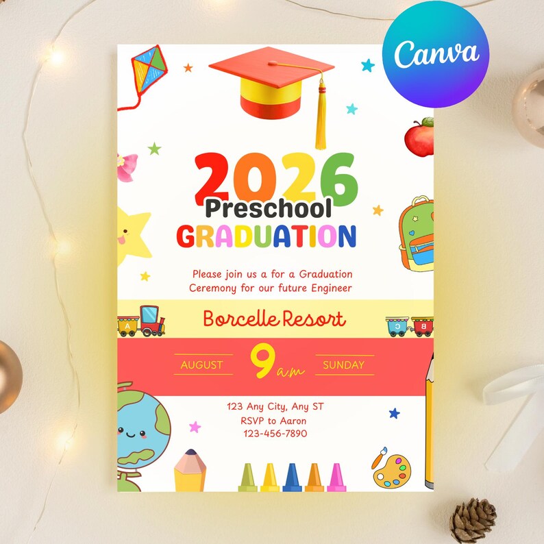Editable Preschool Graduation Invitation, Pre-k Graduation Invitation ...