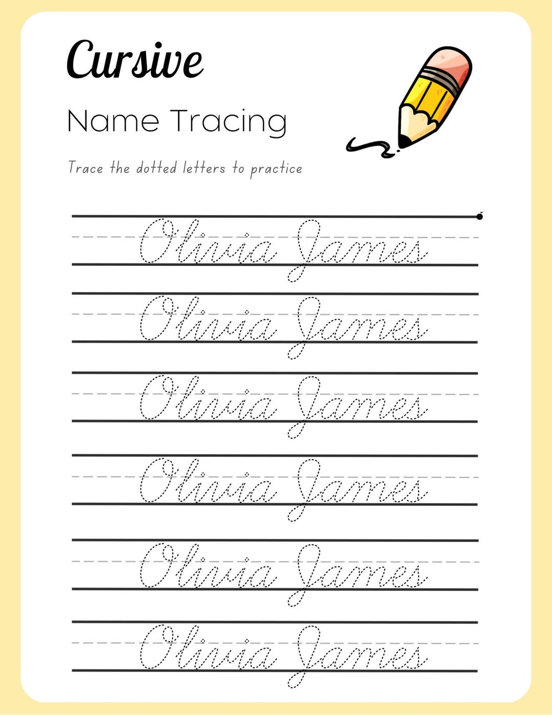 Cursive Name Tracing Worksheet - Prek Kids Handwriting Quiet Book (PDF ...