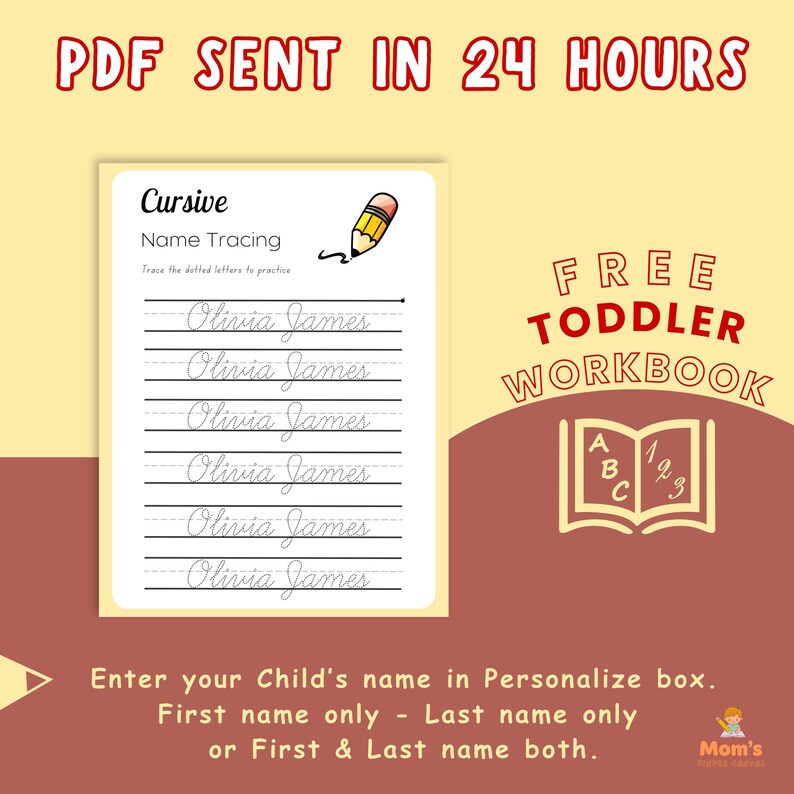 Cursive Name Tracing Worksheet - Prek Kids Handwriting Quiet Book (PDF ...