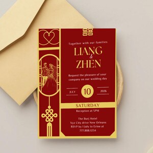 Chinese Wedding Invitation Card, Modern Oriental, Red Chinese Bilingual ...