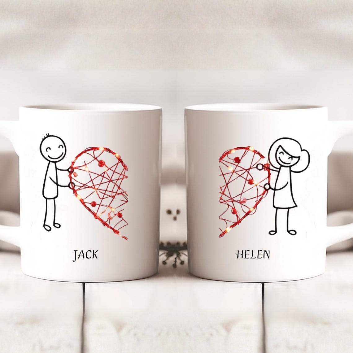 Custom Names Mug With Pink Love Hearts, Personalized Mug for Her, Cute ...