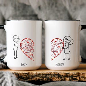 Custom Names Mug With Pink Love Hearts, Personalized Mug for Her, Cute ...
