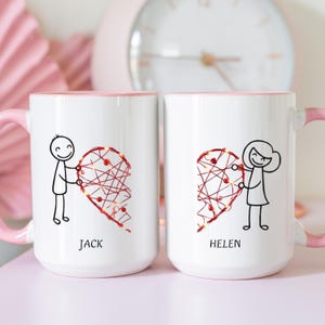 Custom Names Mug With Pink Love Hearts, Personalized Mug for Her, Cute ...
