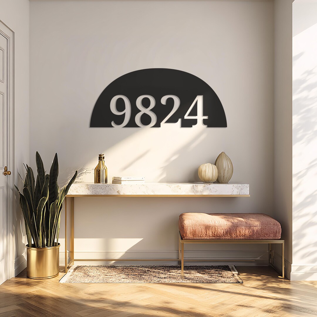 Modern House Number Metal Wall Art, Minimalist Address Sign ...