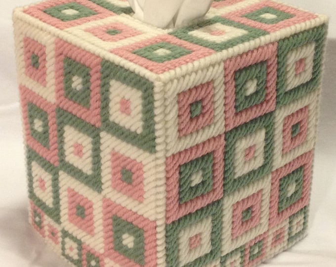 Needlepoint Green Daisy Tissue Box Cover Plastic Canvas READY TO SHIP ...