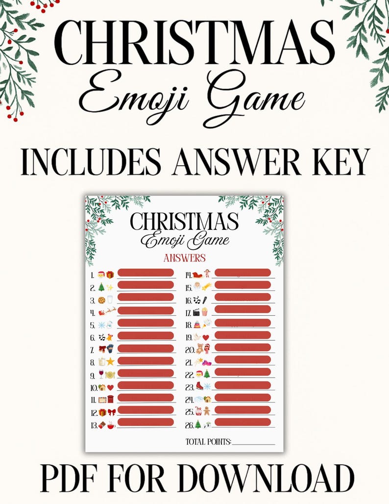 Christmas Emoji Game Printable — Winter Family Party Activity, Fun ...