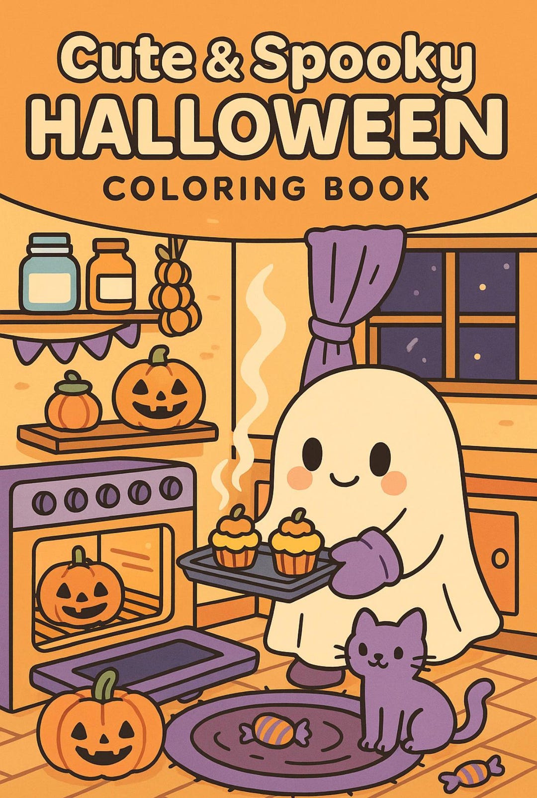 Cute and Spooky Halloween Coloring Book: 40 Spooky, Cute, Cozy, and ...