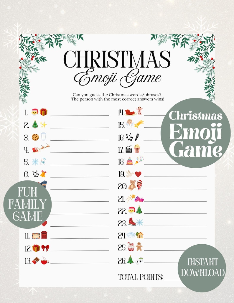 Christmas Emoji Game Printable — Winter Family Party Activity, Fun ...