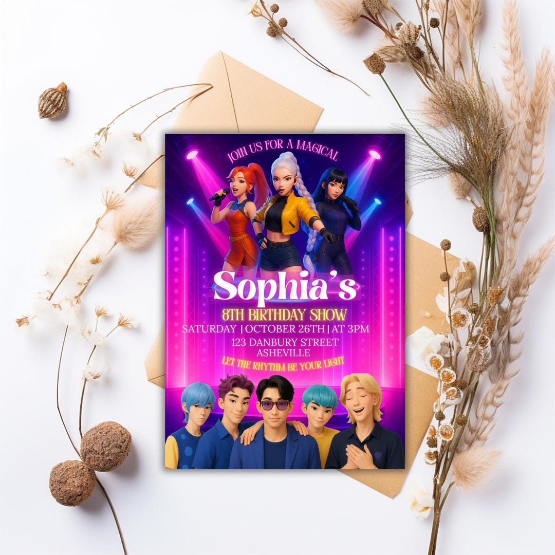 Neon K-Pop Geburtstagseinladung: Idol Jäger Party (Digitales Template ...