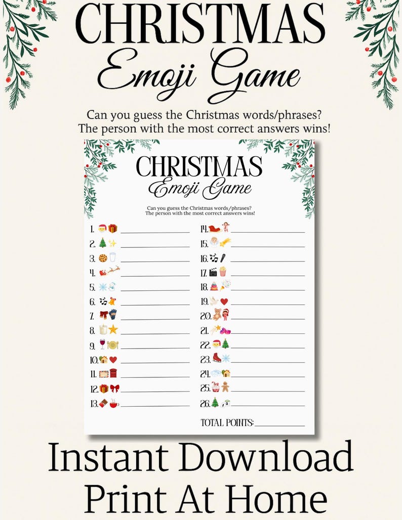 Christmas Emoji Game Printable — Winter Family Party Activity, Fun ...