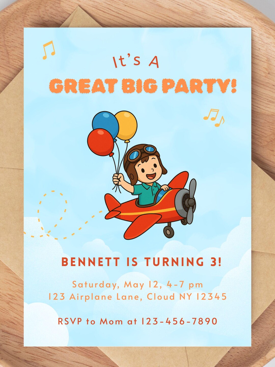 Airplane Birthday Invitation: Danny Go Aviation Party (canva Editable ...