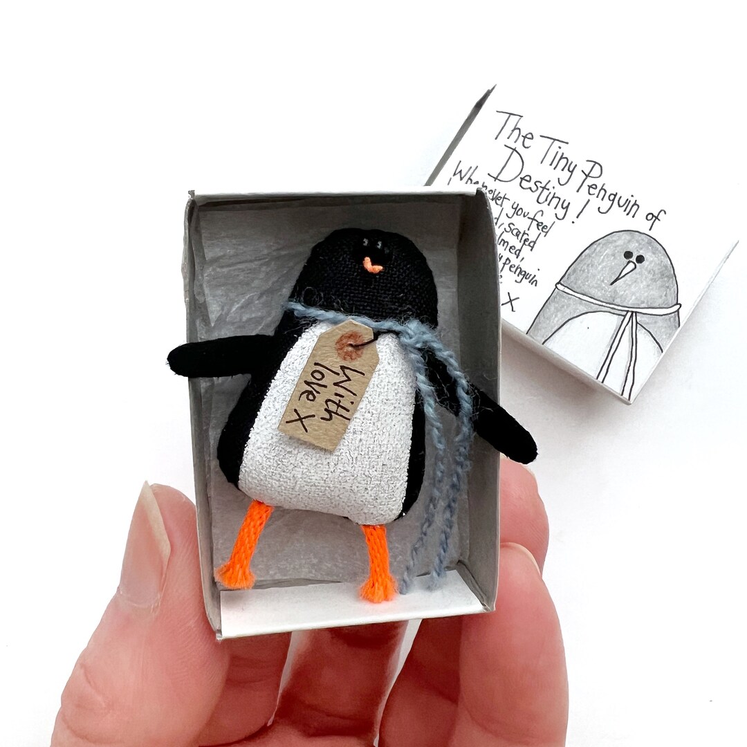 Miniature Penguin Matchbox Art Doll, Tiny Handmade Stuffed Animal ...