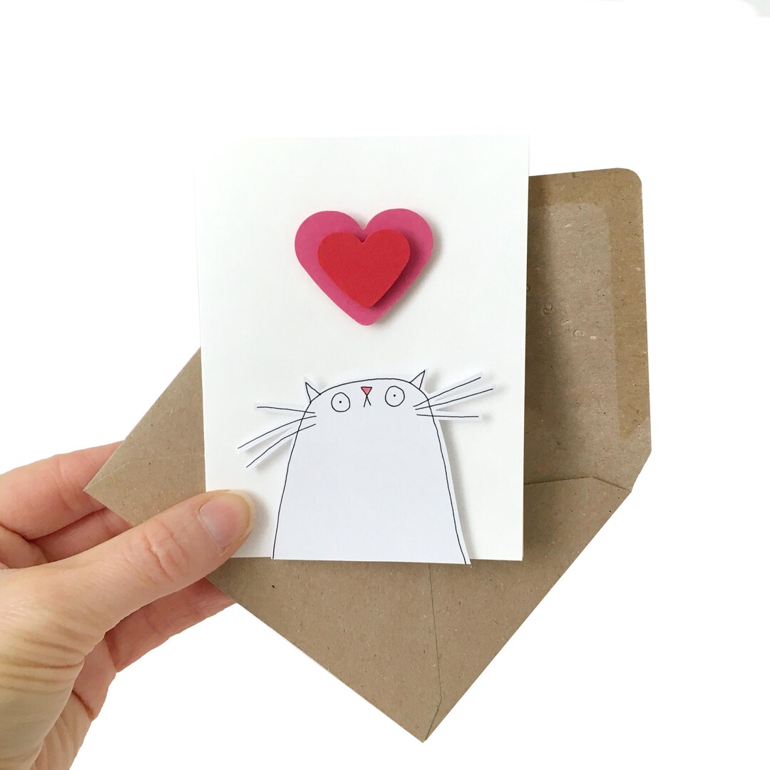 Cat Love Card, Funny Birthday Card, I Love You Handmade Greeting Card ...