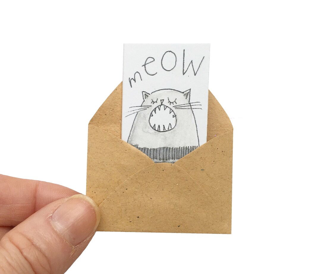 Cat Birthday Card, Miniature Greeting Card and Tiny Envelope, Cat Lover ...