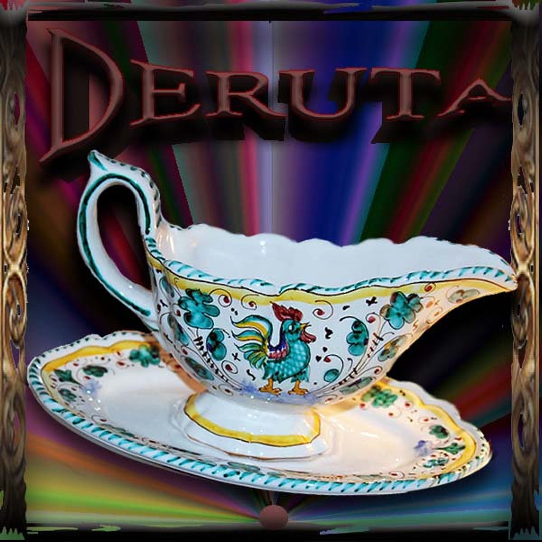 Deruta Sberna 6-1/2" Wide and 9" Long. Gravy Boat With Attached ...