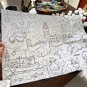 Printable Digital Coloring Page for Adults and Kids - Cat City - Etsy