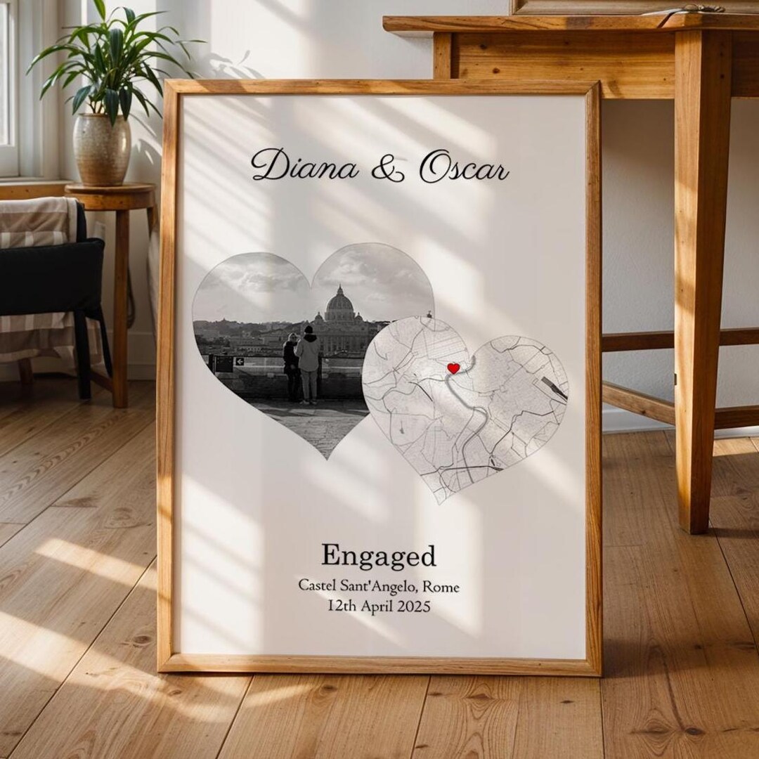 Personalised Engagement Photo With Map – Custom Engagement Print – Gift ...