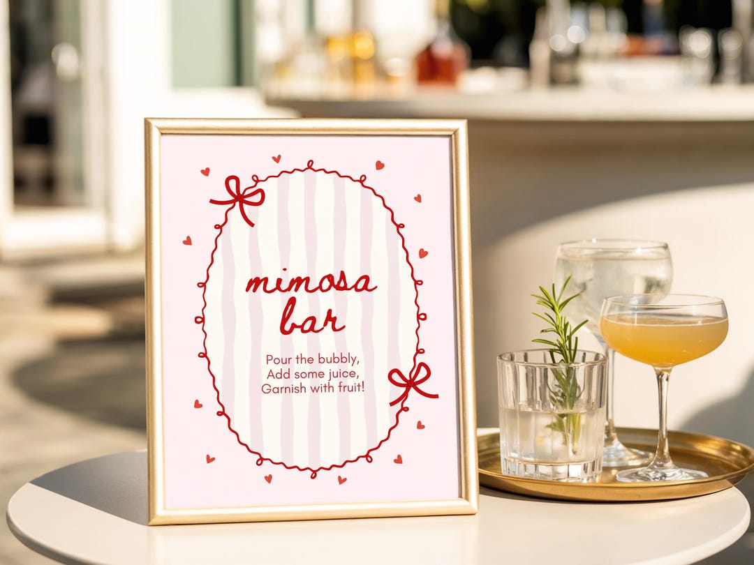 Coquette Mimosa Bar Sign, Champagne Menu Sign, Pink and Red Bows ...