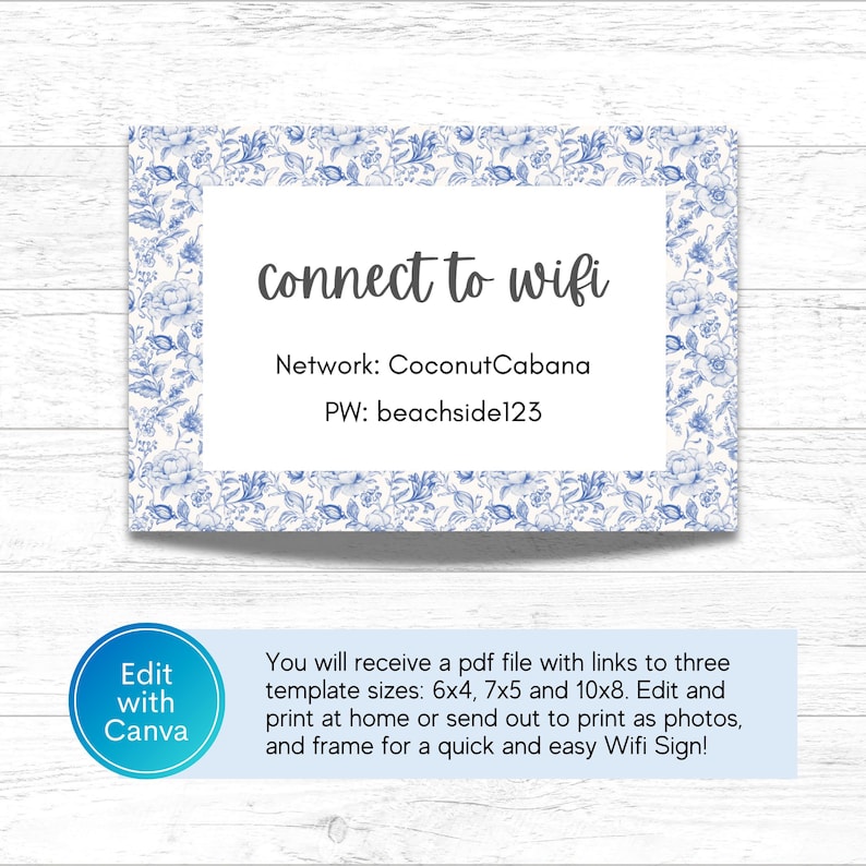 Wifi Password Sign Template, Airbnb Wifi Sign, Cottagecore Internet ...