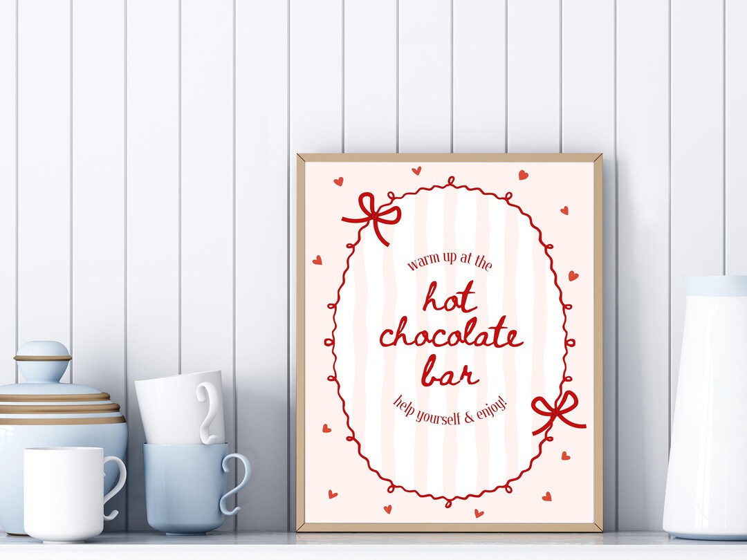 Coquette Hot Chocolate Bar Sign, Pink and Red Bows, Hearts (printable ...