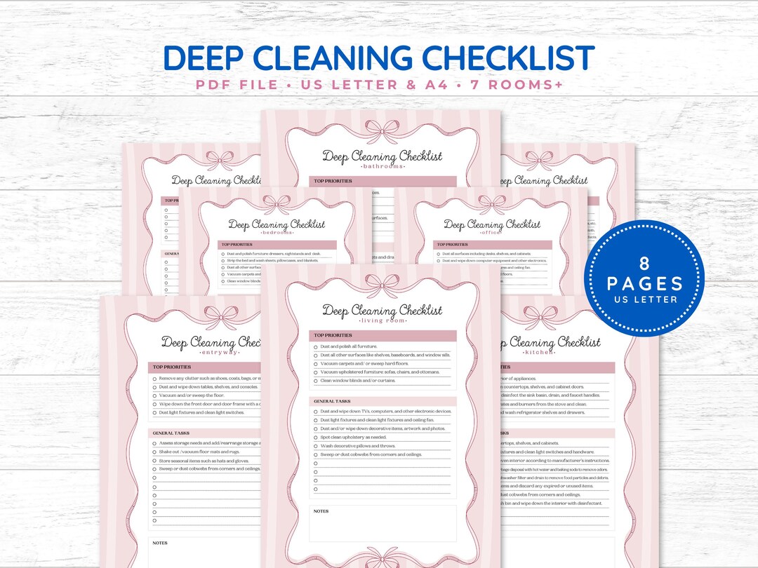 Deep Cleaning Checklist, Deep Clean Room by Room Checklist, Home ...