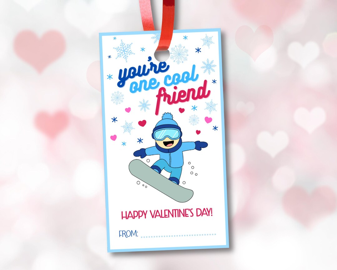 Snowboard Valentines, Printable Snowboarding Cards for Kids (digital ...