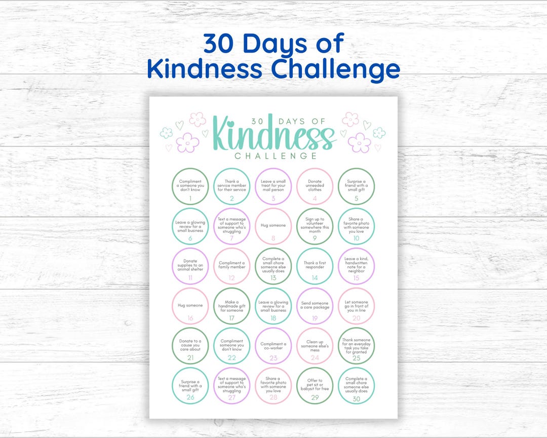 30 Day Kindness Challenge Printable | Daily Connection Challenge ...