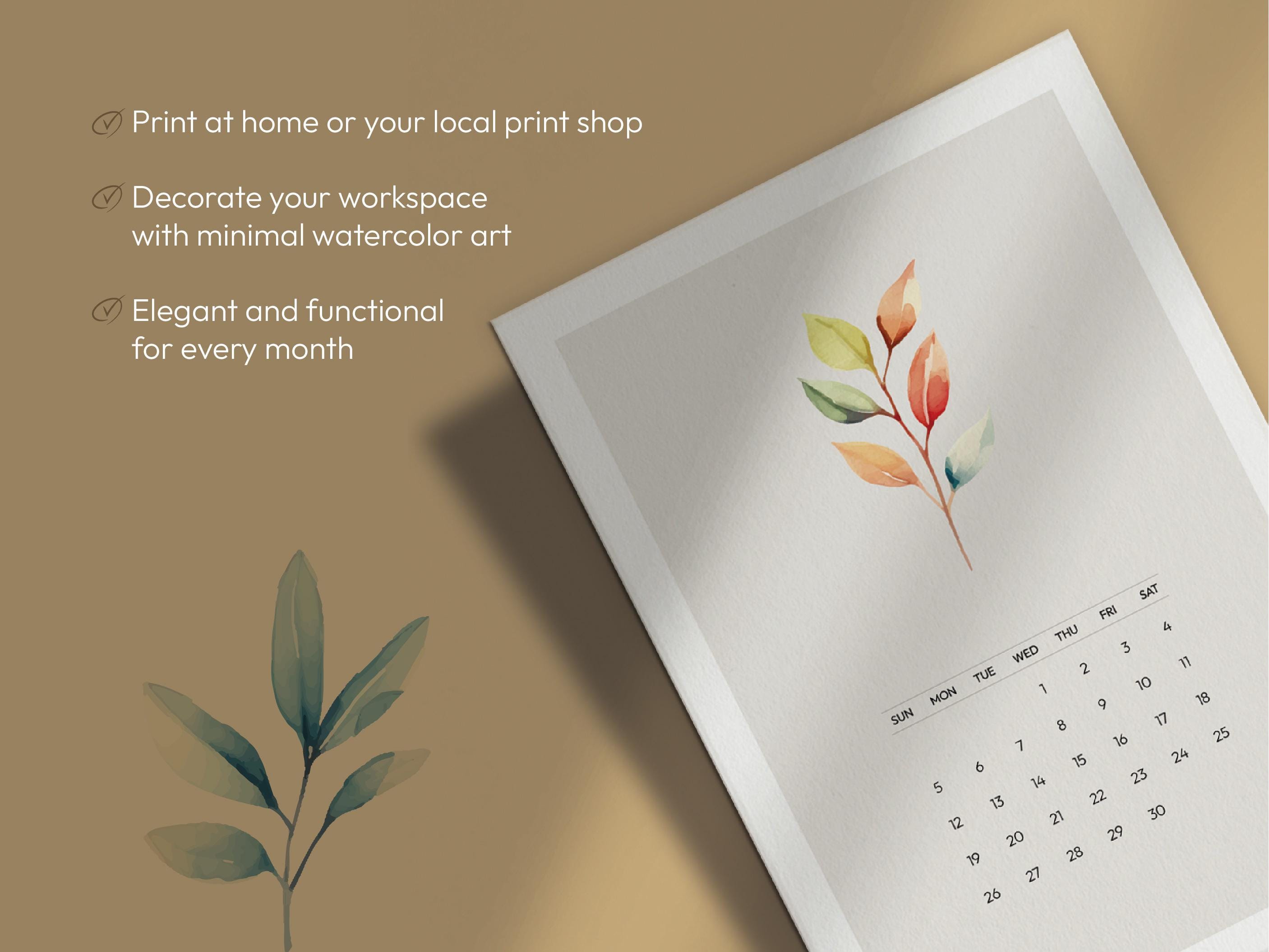 Watercolor Botanical Calendar | Elegant Floral A4 Print (PDF) - Etsy