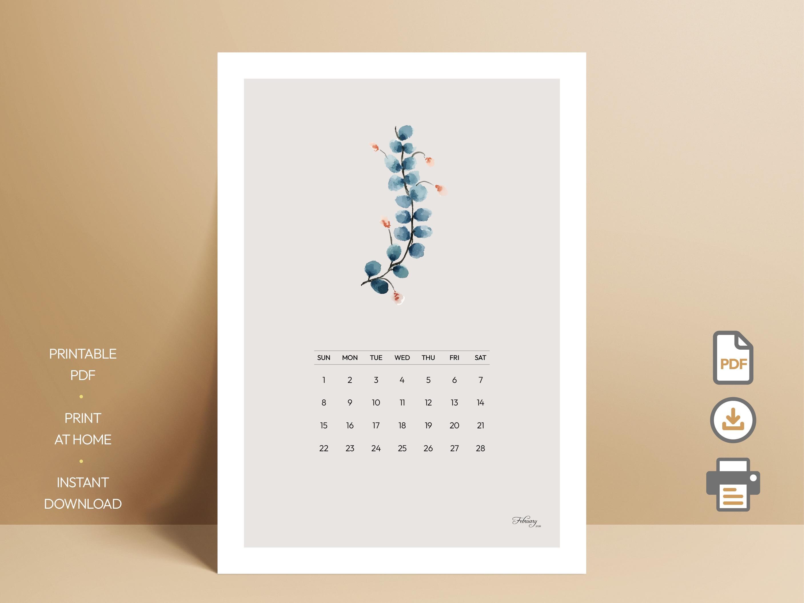 Watercolor Botanical Calendar | Elegant Floral A4 Print (PDF) - Etsy