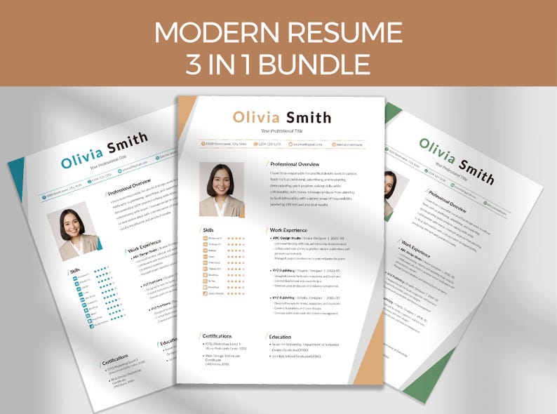 Modern Resume Template Bundle – 3 | Professional CV Designs | Editable ...