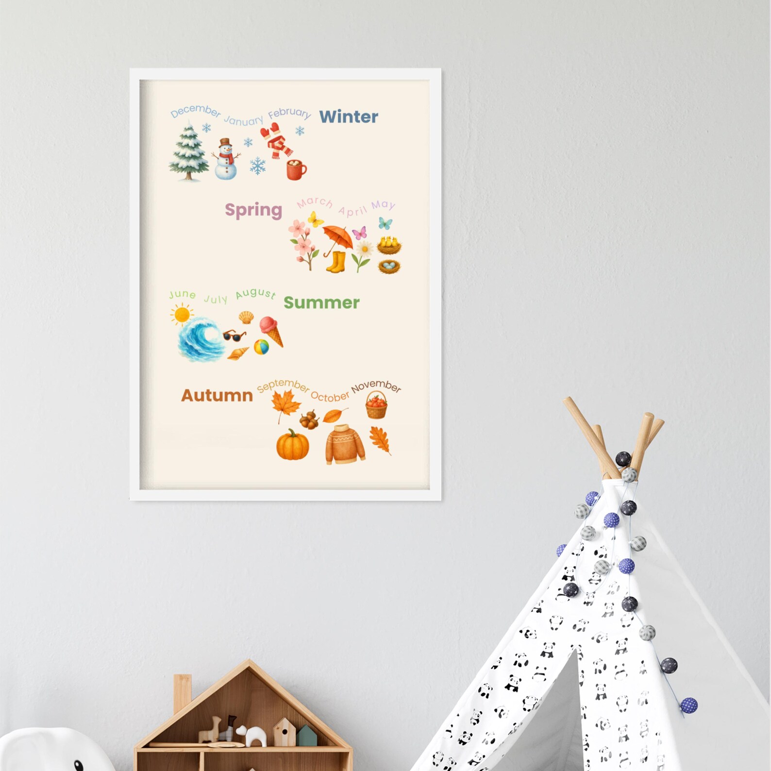 Four Seasons Poster for Kids, Montessori Seasons Chart, Educational ...