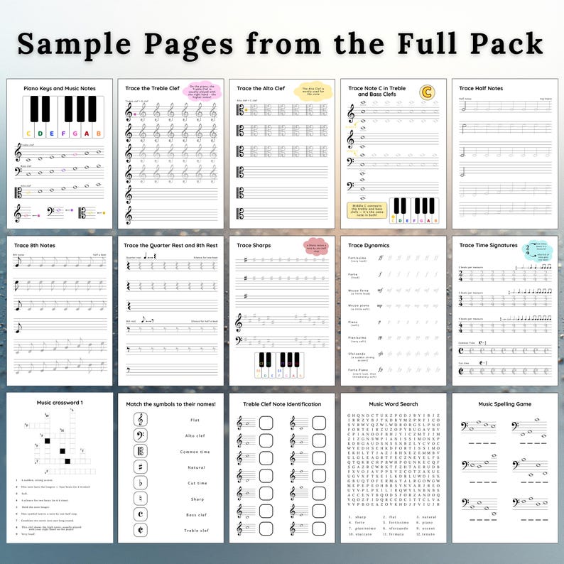 50 Music Theory Worksheets for Kids, Printable Tracing Pages, Learn ...