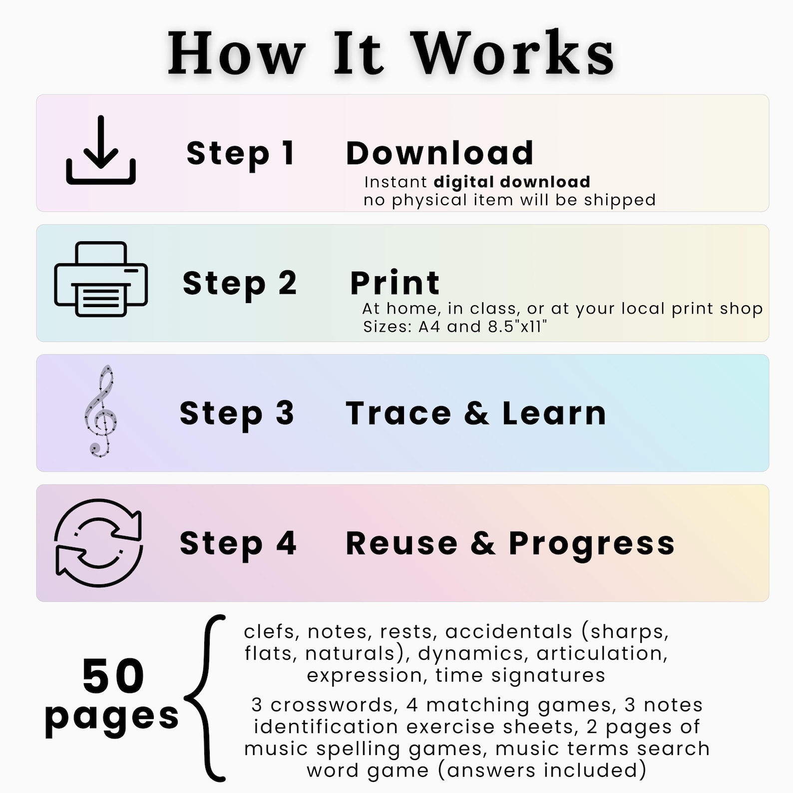 50 Music Theory Worksheets for Kids, Printable Tracing Pages, Learn ...
