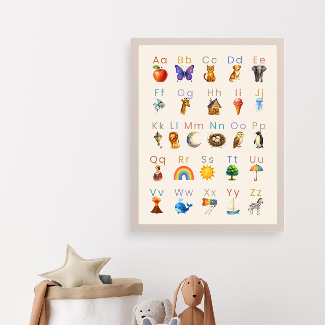 Watercolor Alphabet Poster for Kids, ABC Wall Art, Montessori Learning ...