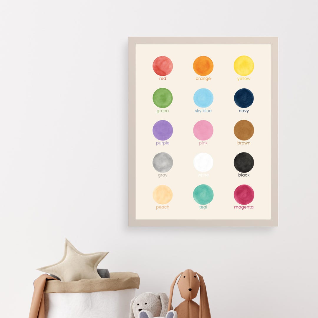 Watercolor Colors Poster for Kids, Montessori Color Chart, Toddler ...