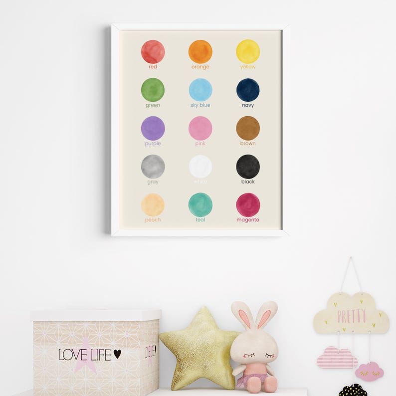 Watercolor Colors Poster for Kids, Montessori Color Chart, Toddler ...
