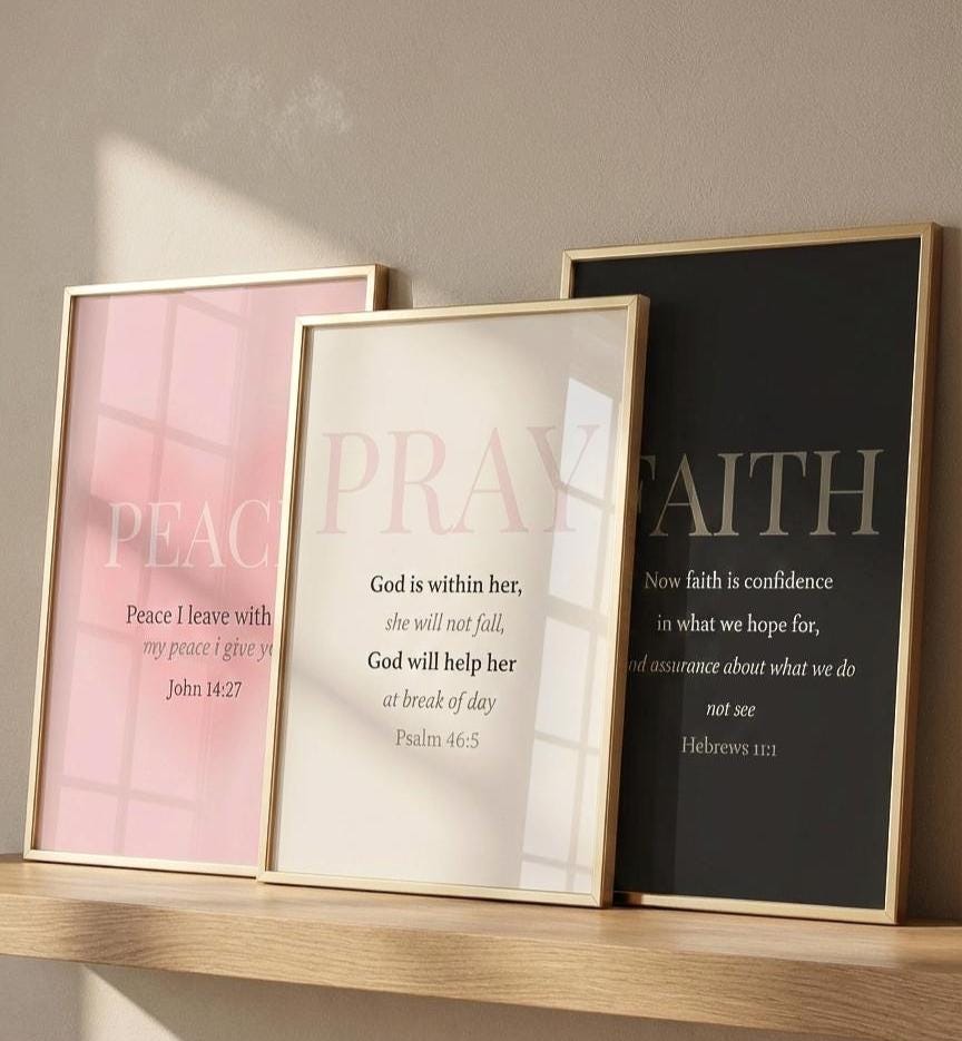 Faith Bible Verse Wall Art Set, Christian Scripture Prints, Pray Peace ...